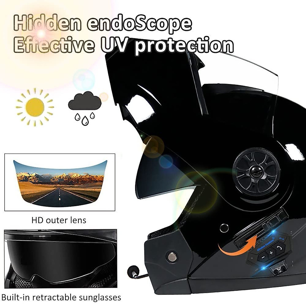 HALYING Bluetooth Modular Motorcycle Helmet DOT/ECE Approved Full Face Flip up Anti-Fog Double Visor Helmet Built-in Dual Speaker with Microphone for Adult Men and Women