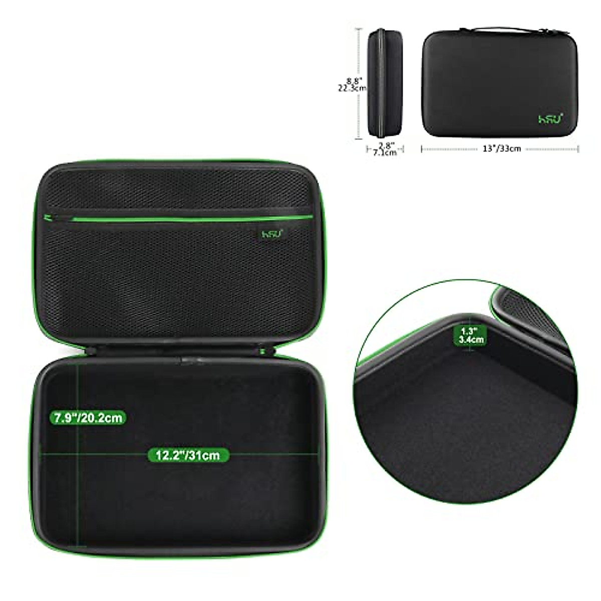 HSU Large Carrying Case for GoPro Hero 10 Hero 9 Hero 8 and Accessories, DJI Osmo Action,AKASO,Campark,YI Action Camera and More (Upgrade Sponge Precut Slots) (Green)
