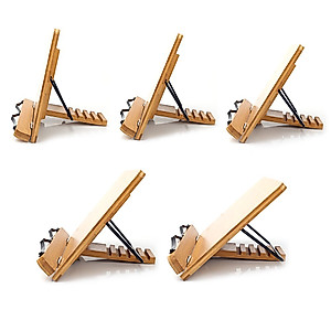 wishacc Bamboo Book Stand Cookbook Holder with 5 Adjustable Height 13.2 x 9.2"