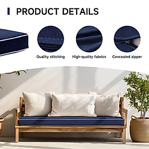 PNP FKJP Outdoor Bench Cushion 48" x 18" x 3", Waterproof Patio Furniture Cushions,Outdoor Porch Swing Cushion,Navy (Cushion + Cover)