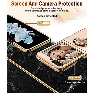Jasmeas for Galaxy Z Flip 5 Case for Women Girl, Luxury Soft Back Cover with Ring Holder Plating Rose Gold Edge 360° Kickstand Slim Flexible Phone Case for Samsung Galaxy Z Flip5 (2023), Pink