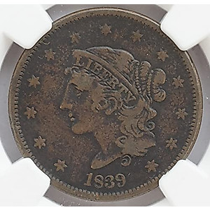 1839 P Young Matron Booby Head Large Cent 1C NGC VF 30 BN