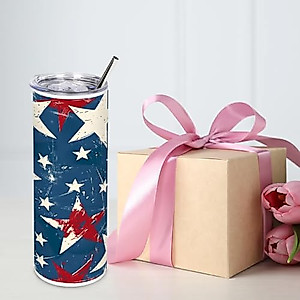 Honeybaby Patriotic Stars Coffee Tumbler 20 oz with Straw & Lid Leak Proof Tumbler Reusable Stainless Steel Tumblers Insulated Water Bottles Gifts for Women Men