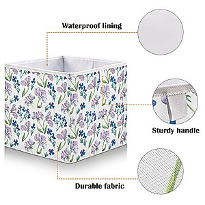 Kigai Purple Flowers Storage Baskets, 16x11x7 in Collapsible Fabric Storage Bins Organizer Rectangular Storage Box for Shelves, Closets, Laundry, Nursery, Home Decor