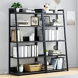 IOTXY 5 Tier Open Bookshelf - Steel and Wood Display Stand, 50CM Width Floor-Standing Bookcase, Black