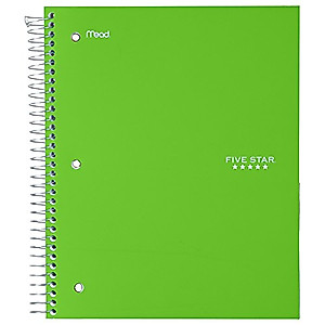 Five Star Spiral Notebooks, 3 Subject, Wide Ruled Paper, 150 Sheets, 10-1/2" x 8", Assorted Colors, 6 Pack (73449)