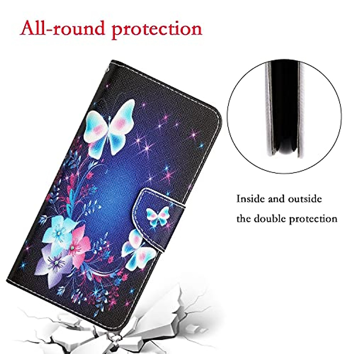 HOOl Cover for Samsung Galaxy A33 5G, Protective Book Case in PU Leather Creative Wallet Pattern Flip Card Slot Magnetic Closure Stand White Butterfly