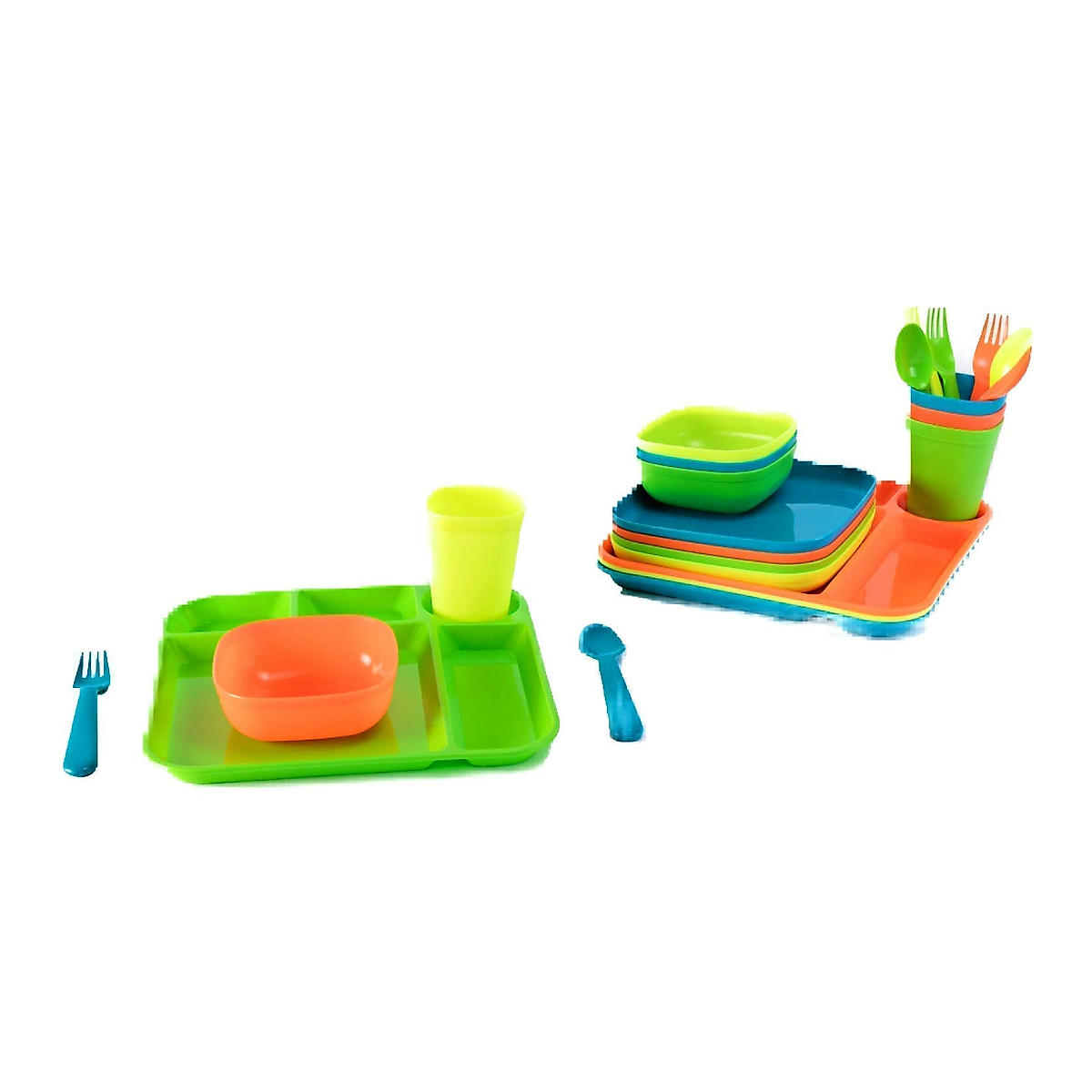 Your Zone Plastic Dinnerware Set of 4-24 Piece Kids Dinnerware Set Includes, Kids Cups, Kids Plates, Kids Bowls, Flatware Set, Kids Dishes Set are Reusable, Microwave - Dishwasher Safe, BPA Free Boy