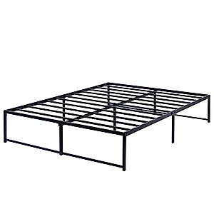 VECELO Platform Bed Frame/No Box Spring Needed/Mattress Foundation/Steel Slat Support Black (Queen)