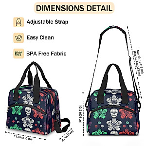 Insulated Lunch Bag for Women Men Colorful Floral Goth Mexican Skull Lunch Box Reusable Lunch Cooler Bag Large Lunch Tote Bag for Work Picnic Travel School
