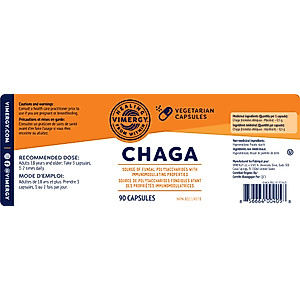 Vimergy Chaga Mushroom Capsules, 30 Servings – Real Mushroom Herbal Supplement for Cardiovascular Support - Kosher, Non-GMO, Gluten-Free, Vegan, Paleo - 100% Pure Chaga with Zero Fillers (90 Count)