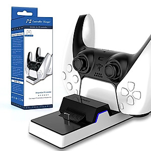 SLAJOY PS5 Controller Charger Station with Fast Charging AC Adapter 5V/3A, Dual Controller Charging Stand for Playstation 5, Docking Station Replacement for DualSense Charging Station G