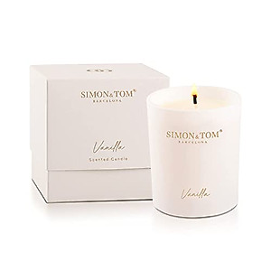 Simon&Tom Highly Scented Premium Vanilla Candle 10 Oz - 100 Hour Burn - Natural Organic Soy Wax - Aromatherapy Glass Candle Jar - Candle Jar with Matte White Gift Box for Home & Office - Vegan