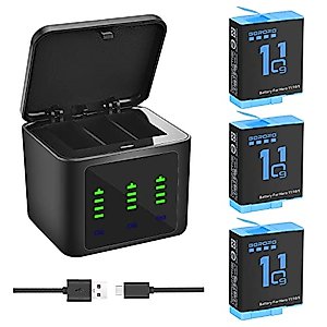 GOROFO Battery 3 Pack, Suitable for GoPro Hero 9, Hero 10, and Hero 11, Black 3-Channel USB Intelligent Color Display Fast Charger Fully Compatible with GoPro Hero 11/10/9 Battery and Charger