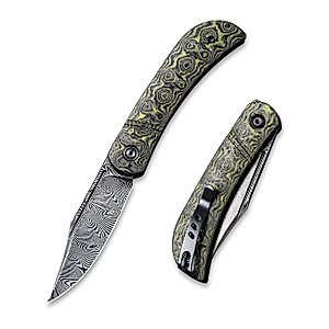 CIVIVI Appalachian Drifter Slip Joint Folding Knife, Non-Locking Pocket Knife with 2.96 inch Black Hand Rubbed Damascus Blade, Good for Camping Hunting EDC C2015DS-3