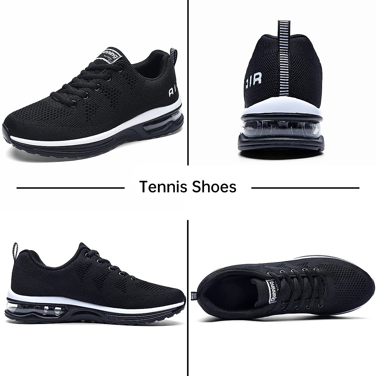 QAUPPE Womens Fashion Lightweight Air Sports Walking Sneakers Breathable Gym Jogging Running Tennis Shoes (Black US 10.5 B(M)