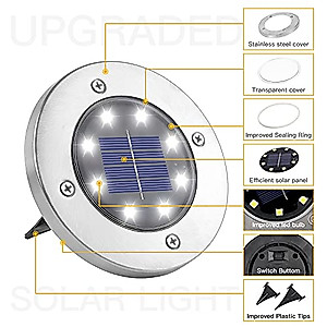 SEVNNES Solar Ground Light 12 Packs, Solar Ground Light Outdoor Waterproof 8 LED Disk Lights for Yard Landscape Lawn Walkway Garden(Cold White)