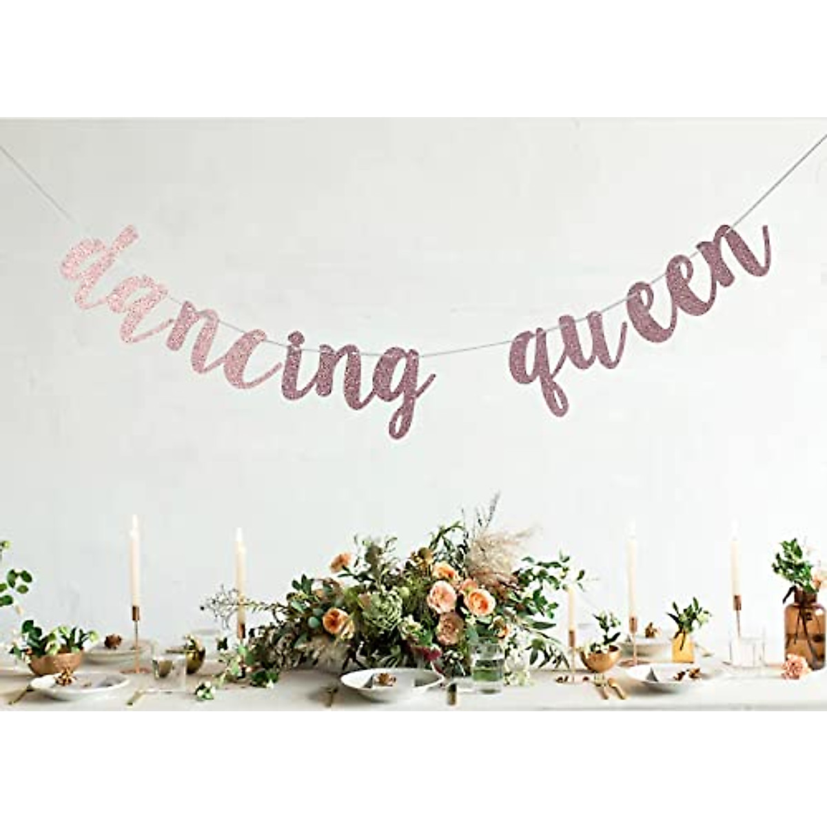 Swdthnh Dancing Queen Banner - Yas Kween Bunting Sign - Lady Club Decor - Women Empowerment - Birthday Bachelorette Bridal Shower Engagement Party Decors, Rose Gold Glitter