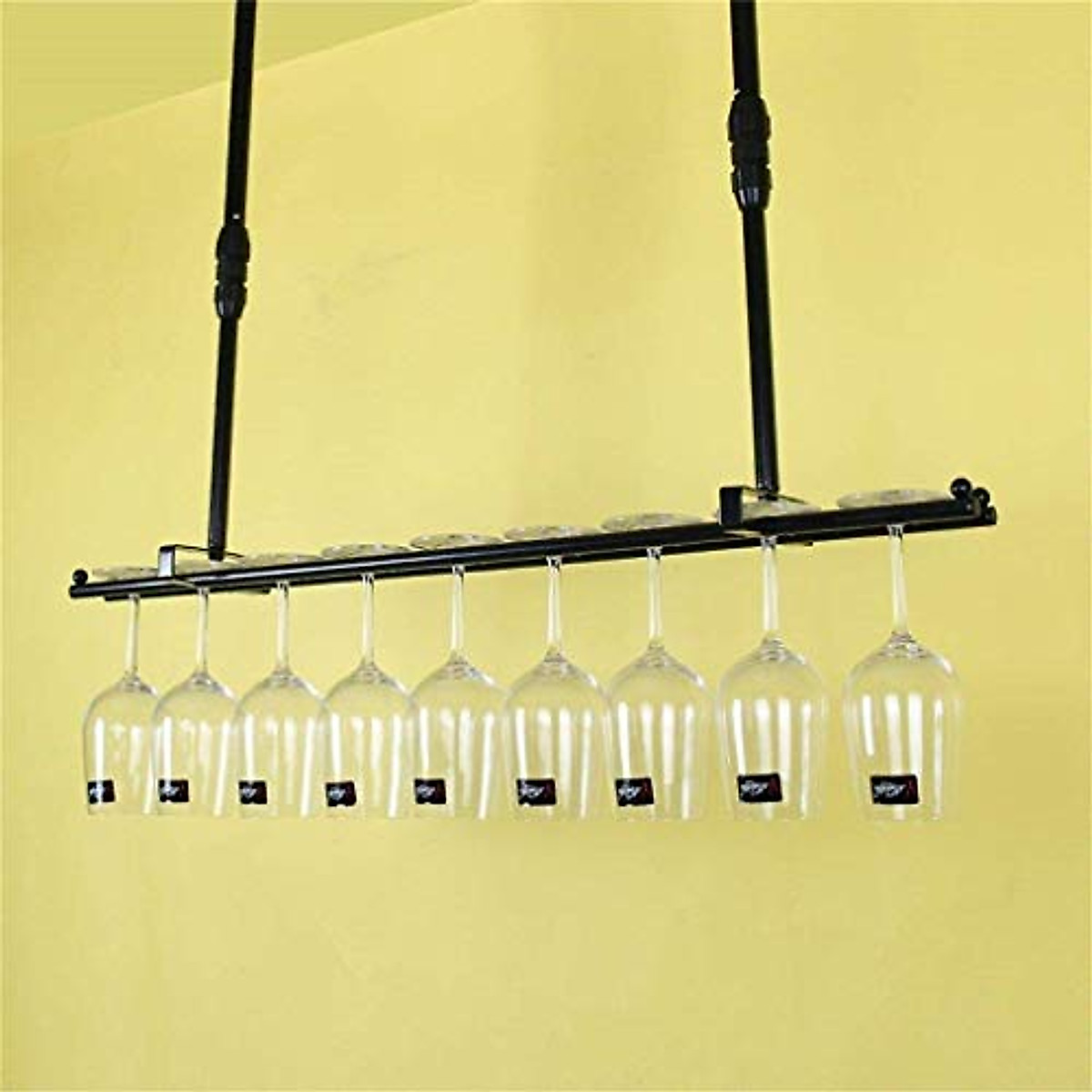 Stylish Simplicity Stemware Racks Ceiling Mounted Hanging Wine Bottle Holder Metal Iron Goblet Shelves Wine Glass Rack Wall Decoration Unit, PIBM, Single Row, L80*W12cm