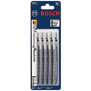 BOSCH T345XF 5-Piece 5-1/4 In. 5-10P TPI Progressor for Wood with Nails T-Shank Jig Saw Blades