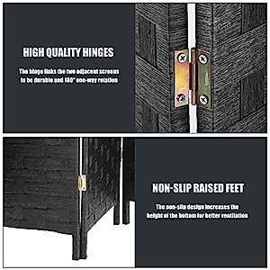 Room Divider,4 Panels 6FT Folding Privacy Screen Room Divider Wall Wood Mesh Hand-Woven Design Freestanding Partition Portable Wall for Home Office Bedroom(Black)