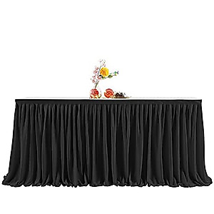 PARTISKY Black Polyester Table Skirt for Rectangle Tables 6ft, Wrinkle Resistant Pleated Ruffle Table Cloth for Banquet Wedding Trade Baby Shower Display Gift Dining Table