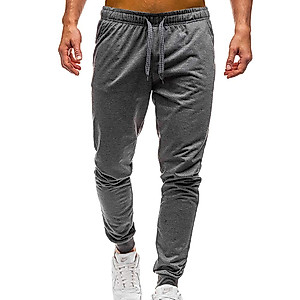 Mens Sweatpants, Men’s Casual Hipper Plain Drawstring Elastic Waist Sports Running Jogger Ankle-Length Trouser Pockets Dark Gray