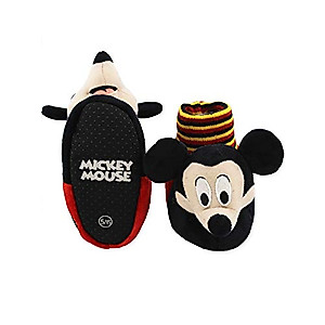 Disney Mickey Mouse Toddler Boys Plush 3D Mickey Head Sock Top Slippers (5-6 M US Toddler, Black/Red)