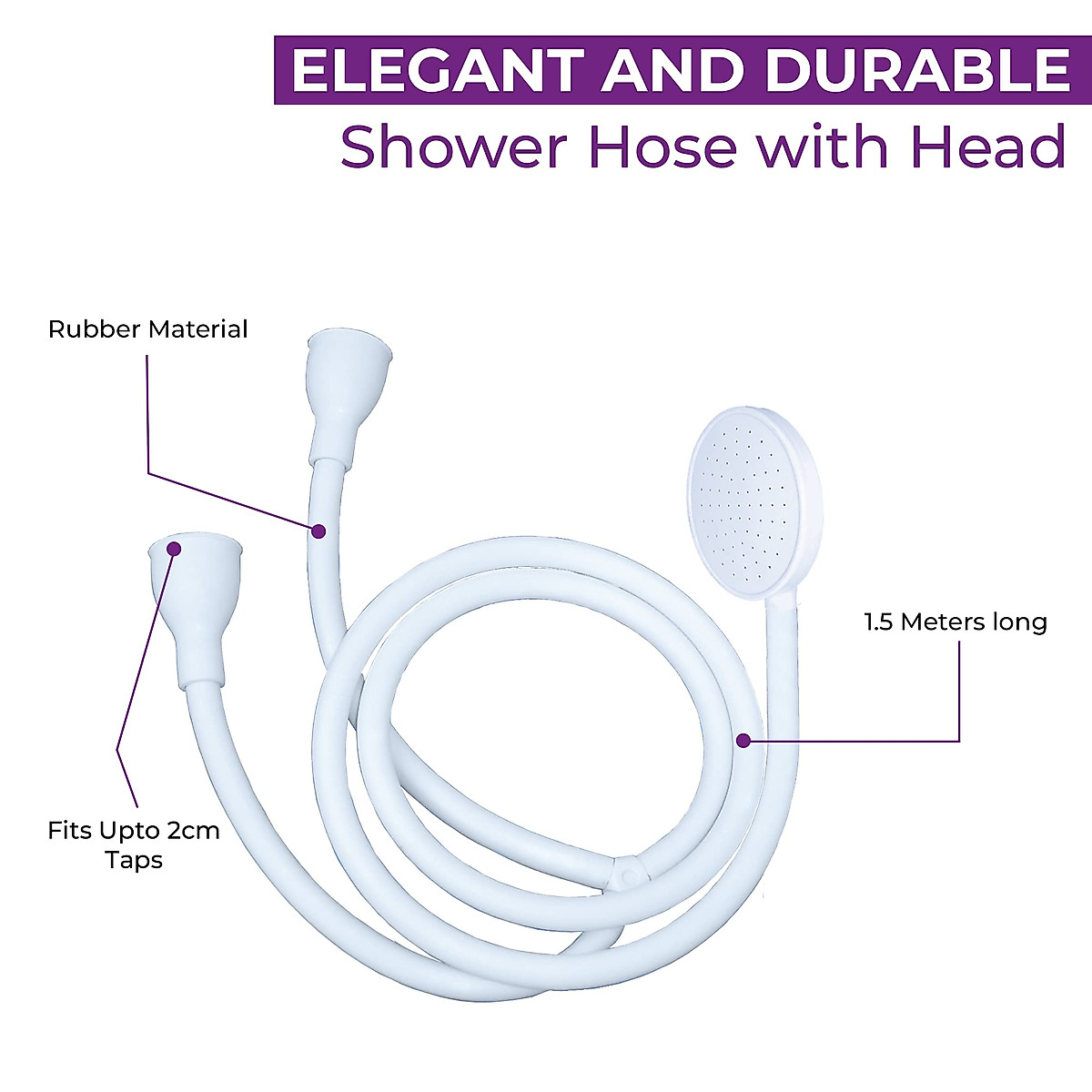 Blue Canyon Vector White Shower Head (SH001), Polished, Wall Mounted, Round, 1.5 meters Hose, 1 Jet
