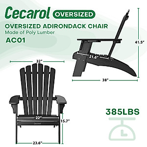 Cecarol Oversized Adirondack Chair Plastic, Outdoor Fire Pit Chair with Cup Holder, Adirondack Patio Chair Weather Resistant for Outside, Porch, Lawn, Garden- AC01, Black(Wood Grain)