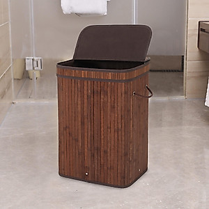 Sophia & William Laundry Hamper with Lid, 72L Bamboo Laundry Basket with Removable Liner, Collapsible Storage Dirty Clothes Basket with Handles for Laundry Bedroom, Dark Brown