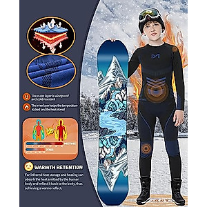 MeetHoo Children's Thermal Underwear Set, Breathable and Skin-friendly Sports Underwear, Bamboo Charcoal Underwear Base Layer Winter Ski Hunting Gear for Boys Cold Weather XS-L