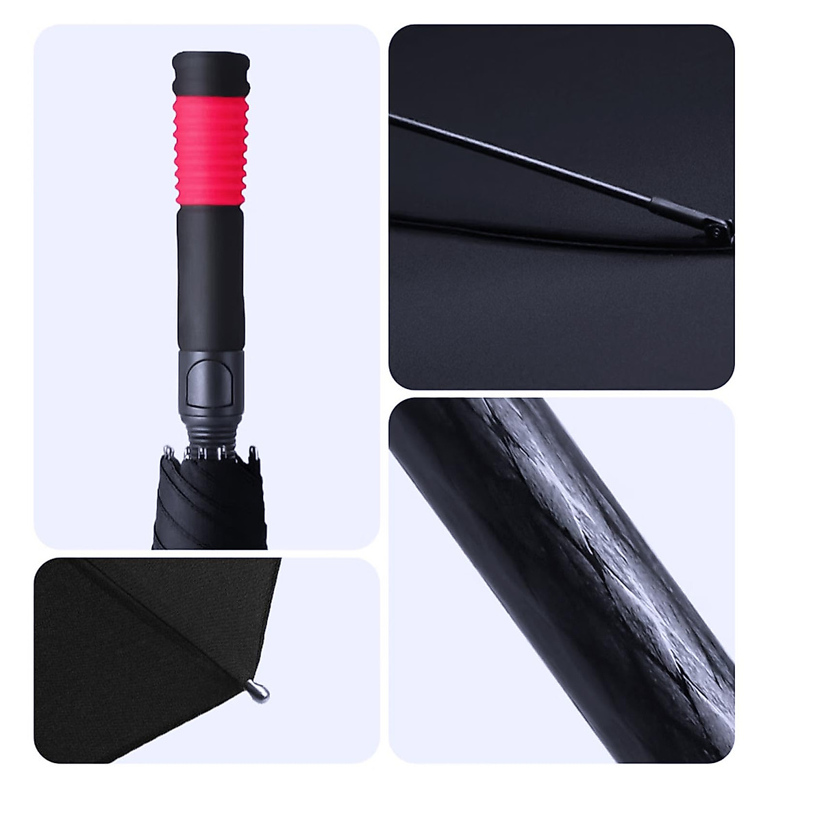 SIEPASA /62/68/72 Inch Automatic Open Golf Umbrella Oversize Extra Large Double Canopy Vented Windproof Waterproof Stick Umbrella.(Black, 62",Red Handle)