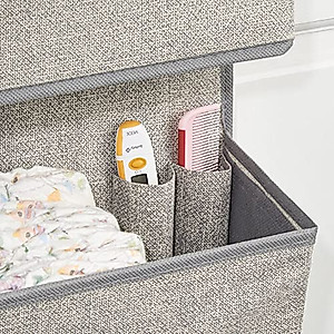 mDesign Fabric Baby Nursery Hanging Organizers for Over the Door Storage for Kids - 3 Pocket Organizer Caddy with Hooks for Clothing, School, Diaper, Toy, Outfits - Lido Collection - Textured - Gray