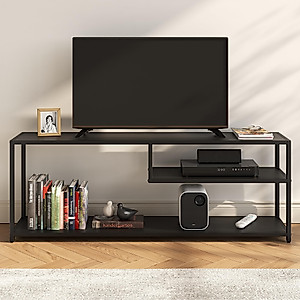 TECHMILLY Modern TV Stand for 55" TV, TV Table with Storage Shelves, Entertainment Center with Metal Frame, TV Console Table for Living Room, Bedroom, Black
