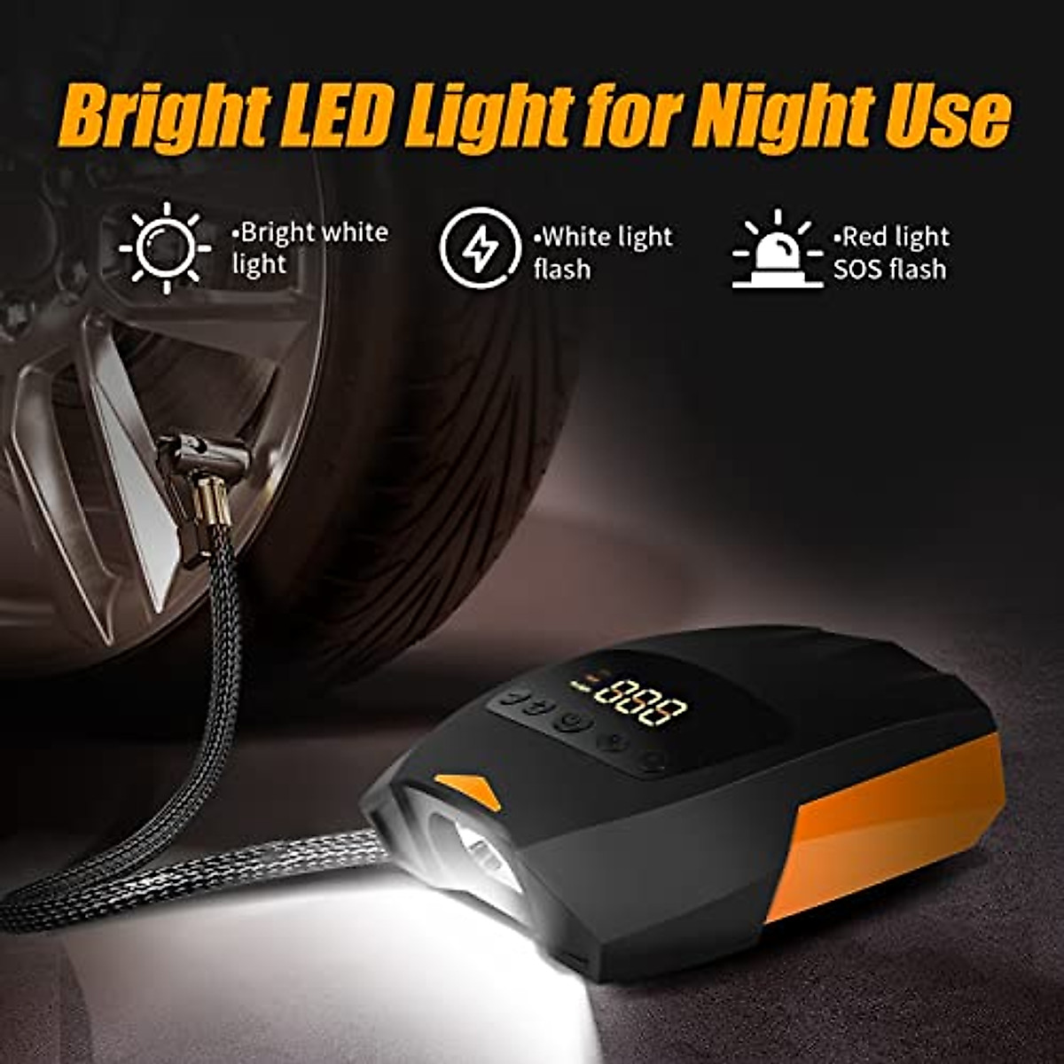 Rickwayy Tire Inflator Portable Air Compressor, 12V DC Air Pump for Car Tires, 150PSI Auto Portable Air Compressor with Emergency Light, Air Pump for Car, Motorcycle, Bicycle and Other Inflatables