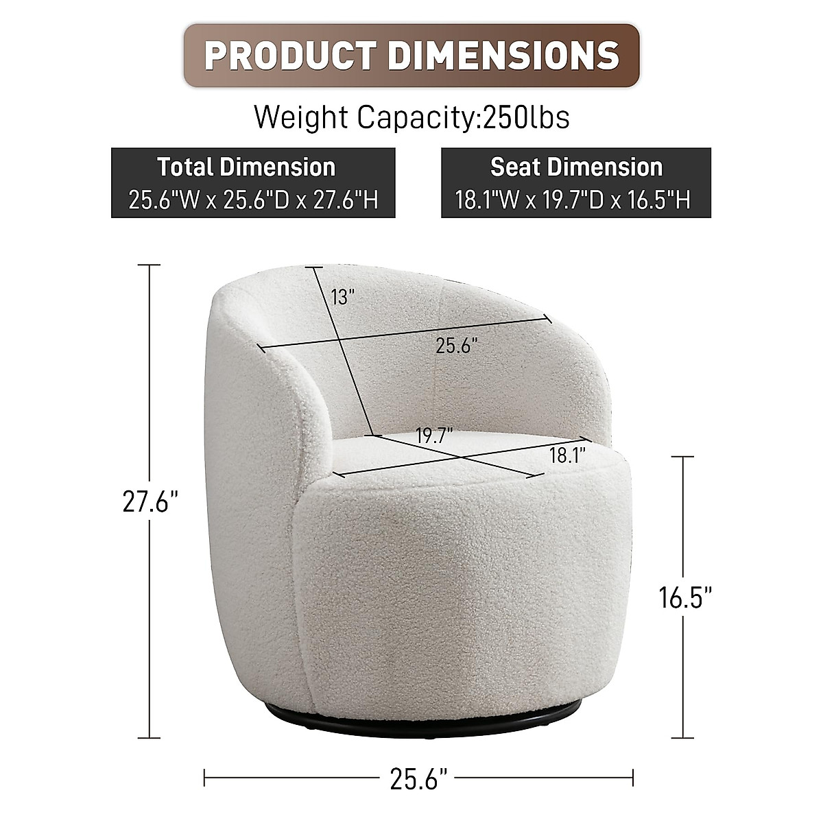 Swivel Barrel Chair, 360° Comfy Small Single Sofa Swivel Accent Chair for Small Space,Modern Boucle Round Swivel Chair Upholstered Accent ArmChair for Living Room Bedroom Nursery Hotel(Ivory)
