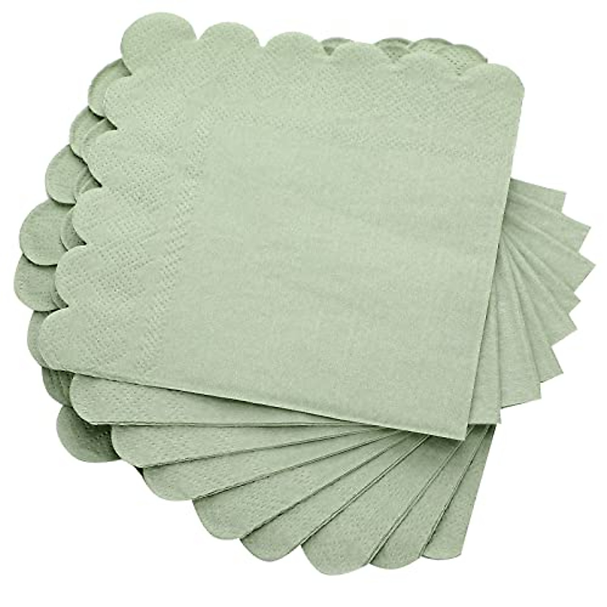 100 Pcs Scalloped Edged Cocktail Napkins Sage Green Square 3 Ply Paper Napkins Disposable Scalloped Napkins for Birthday Wedding Party, 5 x 5 Inch Folded