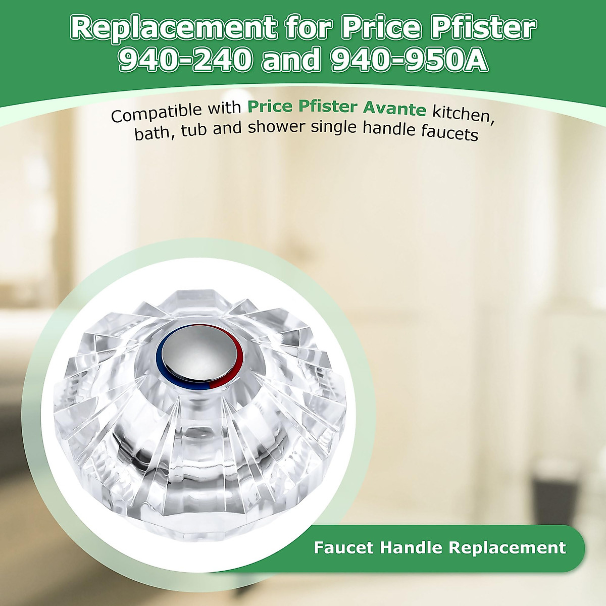 Dreyoo Shower Faucet Handle Replacement for 940-240/940-950A, Compatible with Price Pfister Avante Kitchen, Bath, Tub Faucets, Single Acrylic Shower Knob