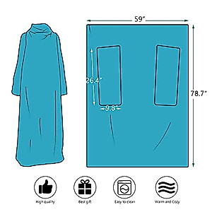 Sunyana Premium Fleece Wearable Blanket with Sleeves,Lightweight Wearable TV Throws Warm Cozy Super Soft Sleeved Wrap Robe Blanket for Indoor Living, Gift for Adult Women and Men(Lake Blue)