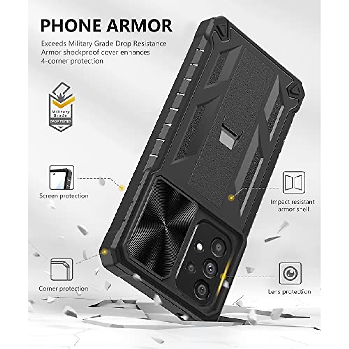 SOiOS for Samsung Galaxy A53 5G Case: Military Grade Drop Proof Protection Cover with Kickstand | Matte Textured Rugged Shockproof TPU | Protective Cell Phone Case for Galaxy A53 5G Phone