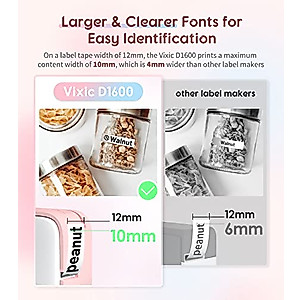 Vixic D1600 Bluetooth Label Maker (Comes with 1 Label Tape) Bundle with 4-Pack 3D11 Black on Clear Tapes, 1/2 Inch x 23 Feet (12mm x 7m) Each, Compatible D1600 Label Maker