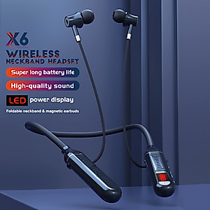 Long Battery Life neckband bluetooth headphones, X8 (150H Playtime) & X6 (100H Playtime),LED Power Display,in Ear Wireless Headset with Noise Cancelling Microphone, USB-C Fast Charging Stereo Earbuds