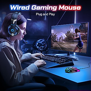 VersionTECH. Wired Gaming Mouse, Computer Mouse Ergonomic Mice with 7 LED Lights RGB Backlit, 6 Programmable Buttons, 4 Adjustable DPI for Laptop PC Gamer Desktop Chromebook Mac Games-Black