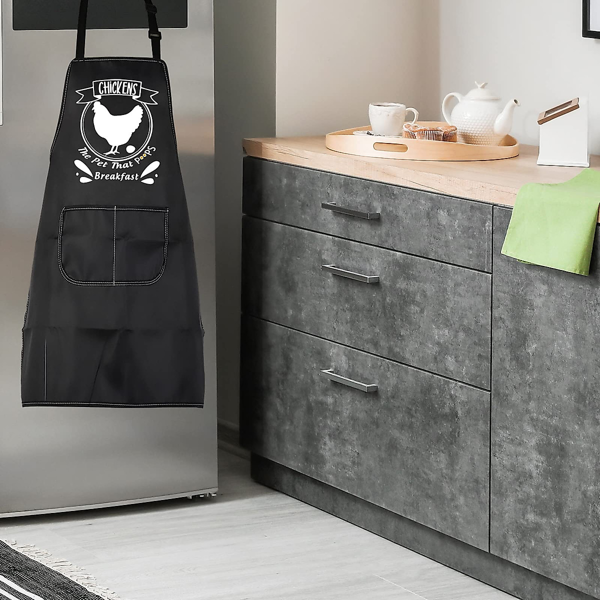 LEVLO Funny Chicken Kitchen Apron Chicken The Pet That Poops Breakfast Kitchen Apron Breakfast Apron For Men Women(Chicken Breakfast)