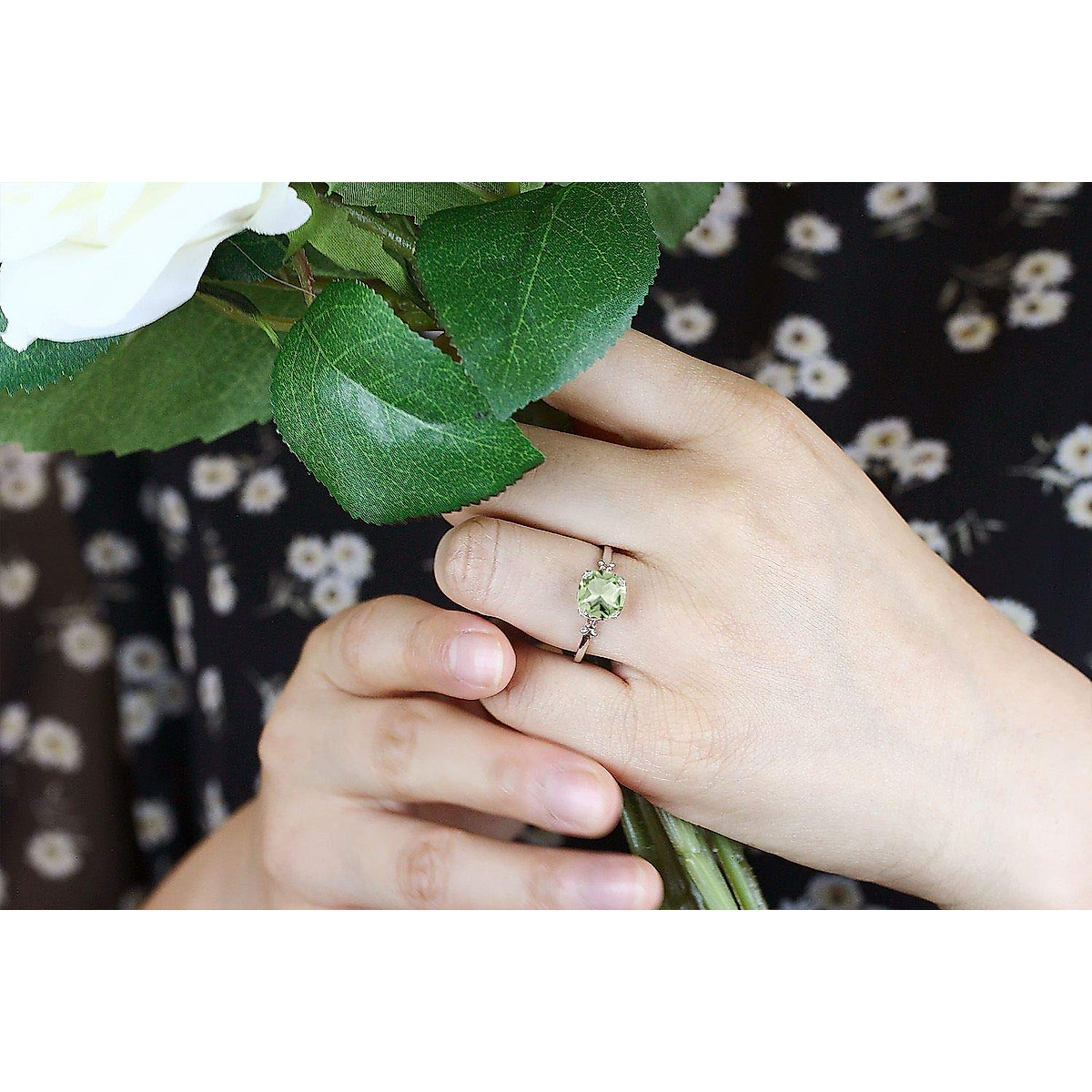 Gem Stone King 925 Sterling Silver & 10K Rose Gold 8MM Cushion Gemstone Birthstone Engagement Ring | Wedding Anniversary Promise Ring For Women | Size 5,6,7,8,9