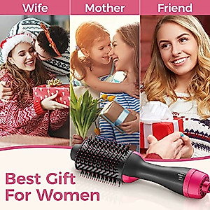 Nurifi Hair Dryer Brush Blow Dryer Brush in One, Hair Dryer and Styler Volumizer, 4 in 1 Hot Air Brush for Straightening, Curling, Drying, Salon, One Step Styling Tools (Pink)