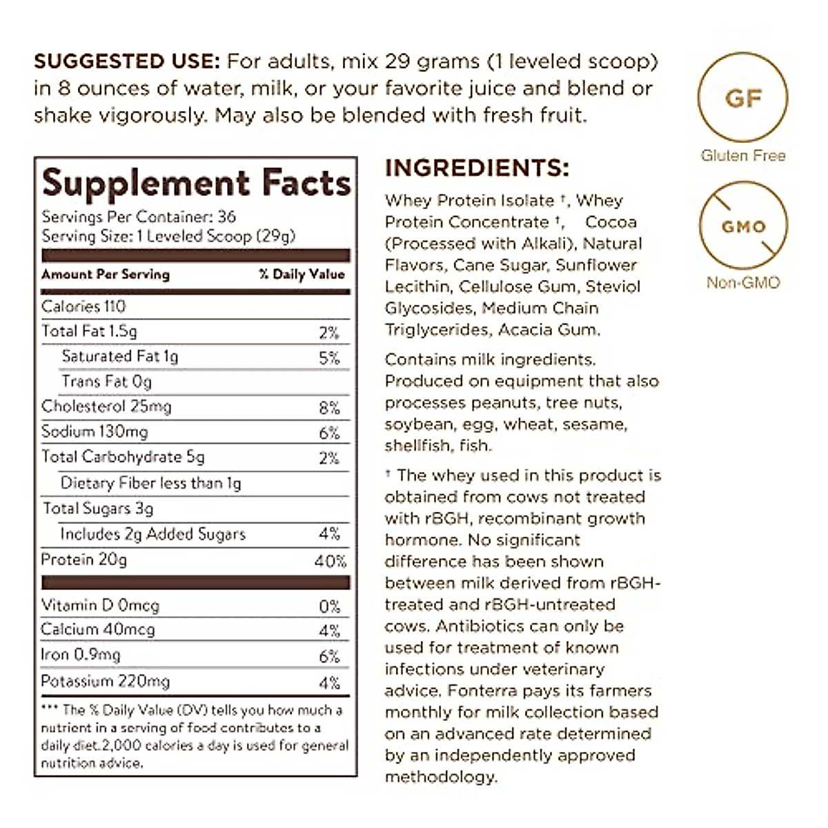 Whey To Go Protein Powder Natural Chocolate Cocoa Bean Flavor By Solgar - 41 oz