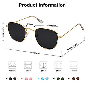 SOJOS Small Square Polarized Sunglasses for Women Men Classic Vintage Retro Style SJ1143 with Gold Frame/Grey Lens