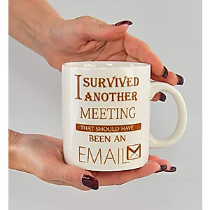 Home-X Mug Warmer, Desktop Heated Coffee & Tea - Candle & Wax Warmer (Black) and I Survived Another Meeting Coffee Mug 6.57 x 6.18 x 5.67”